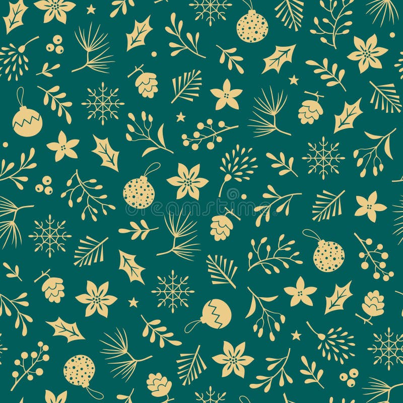 Christmas Green and Gold Seamless Pattern Stock Vector - Illustration ...