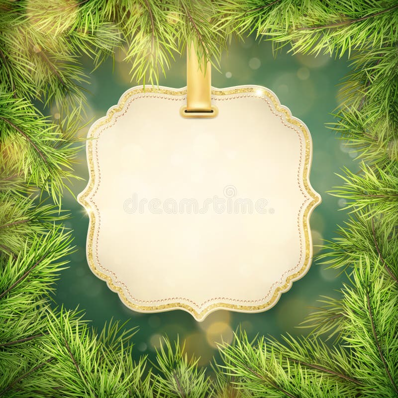 Christmas Green Pine Branches and Tag Frame with Copyspace. EPS 10 ...