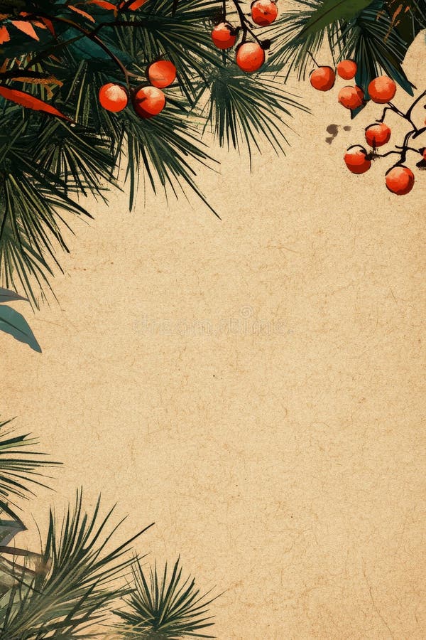 Christmas Greenery Corner Border on Ivory Parchment Background, Festive ...