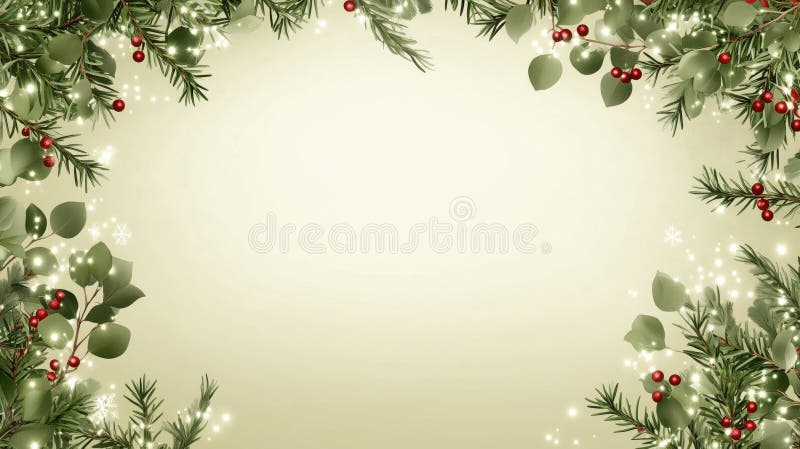 Festive Christmas Greenery with Eucalyptus, Pine Branches, and Red ...