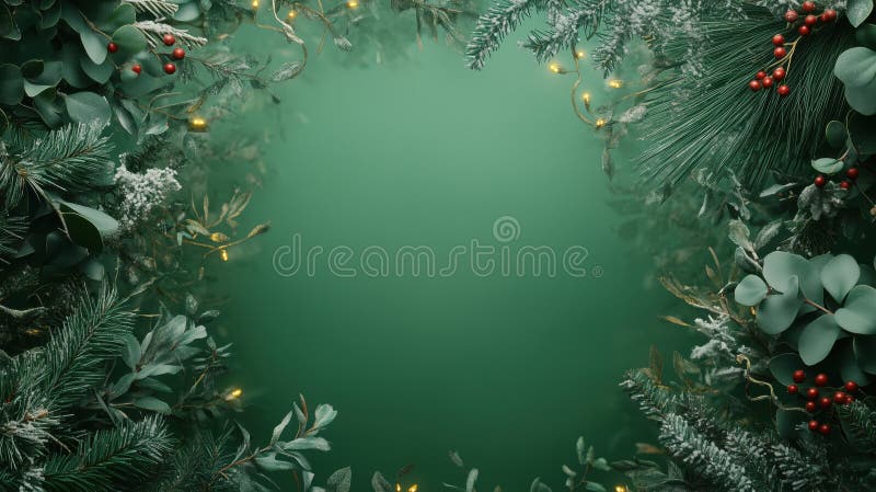 Festive Christmas Greenery with Eucalyptus, Pine Branches, and Red ...