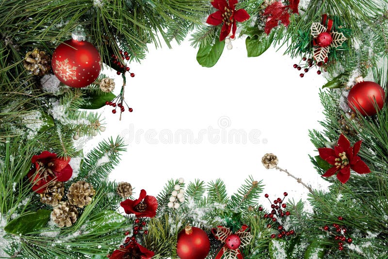 Christmas Greenery and Ornaments Stock Image - Image of season, frame ...