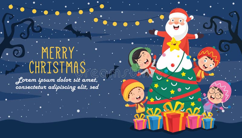 Christmas Greeting Card Design with Cartoon Characters Stock Vector ...