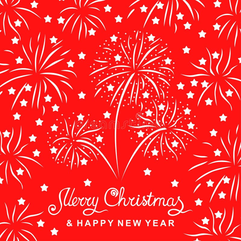 Christmas Greeting Card with Firework on Red Background Stock Vector ...