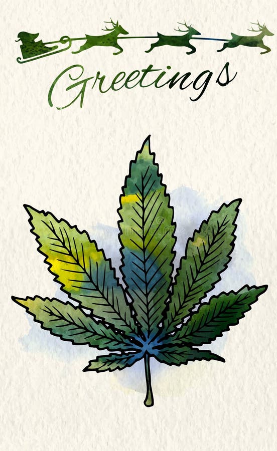 Christmas Greeting Card with Marijuana Leaf and Santa Stock Vector ...