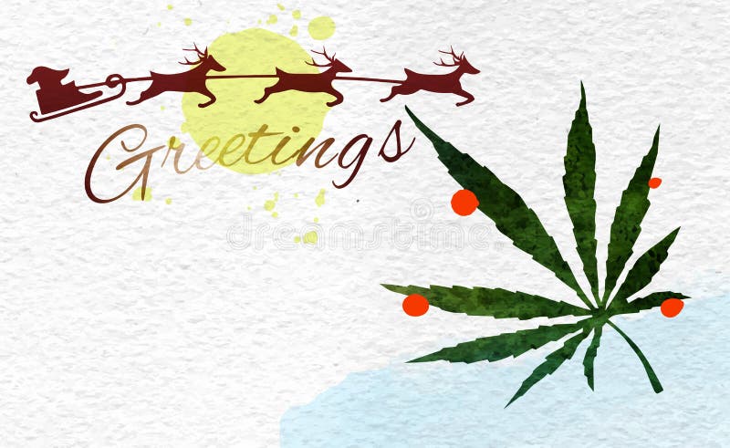 Christmas Greeting Card with Marijuana Leaf and Santa Stock Vector ...