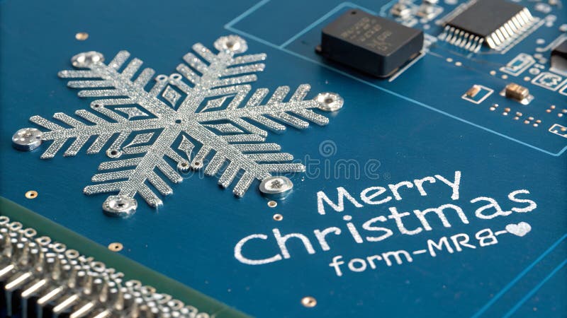 Christmas Greeting. Glittering Snowflake Microchip on Blue Background ...