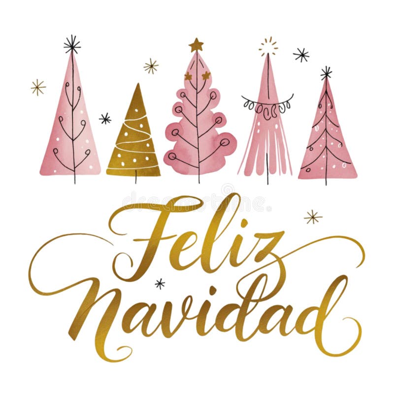 A Christmas Greeting is Stylized with Five Pink Trees and the Words ...