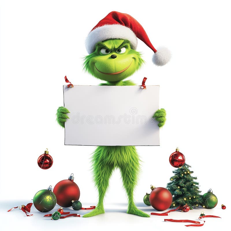 The Christmas Grinch Standing with Blank Sign in His Hands Stock ...