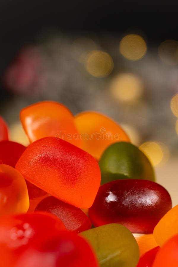 Christmas Gummy Colorful Candy on Garland Background. Stock Image ...