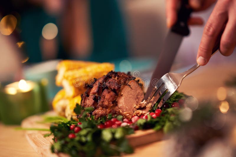 Christmas Ham Being Served on the Table Stock Image - Image of cheers ...