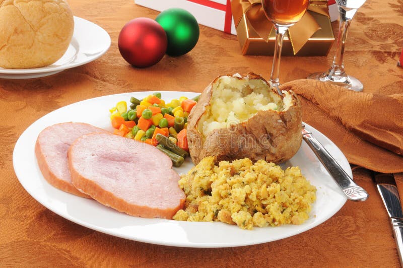 Christmas ham dinner stock image. Image of meal, decorations - 27154025