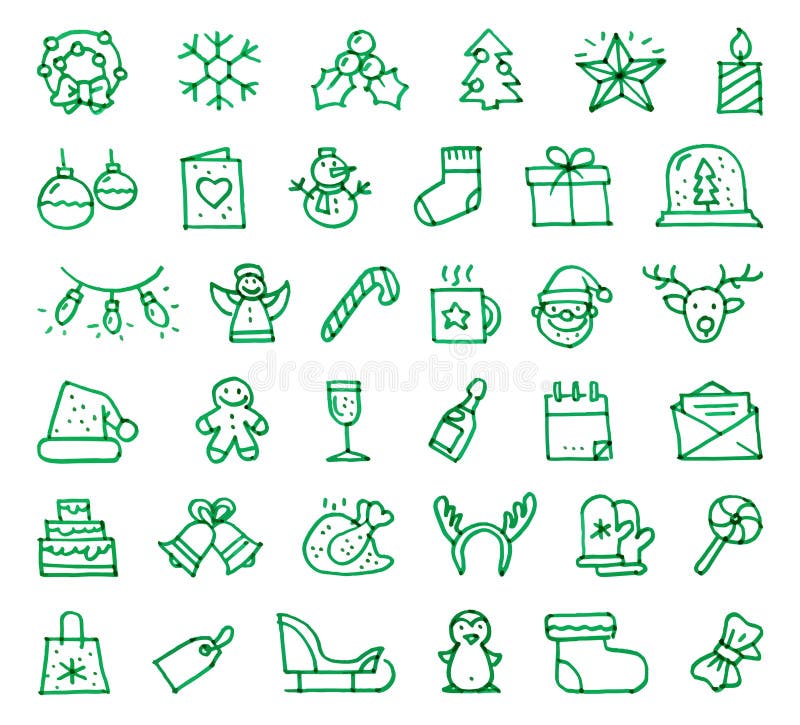 Christmas 36 Hand Drawn Icons Drawn with a Felt-tip Pen Stock Vector ...