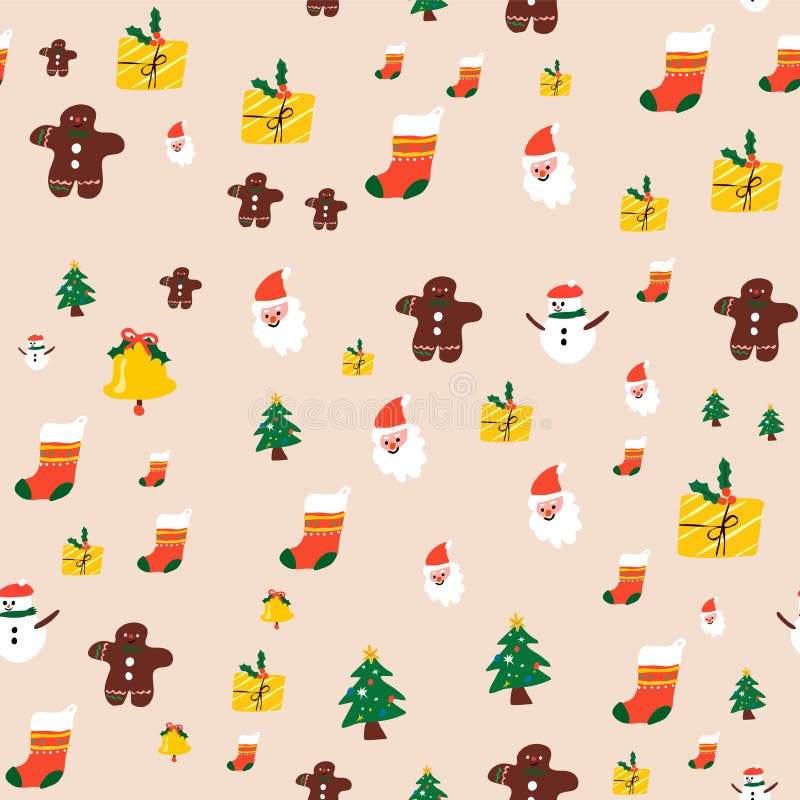 Christmas Hand Drawn Seamless Pattern Vector and Illustrations Stock ...