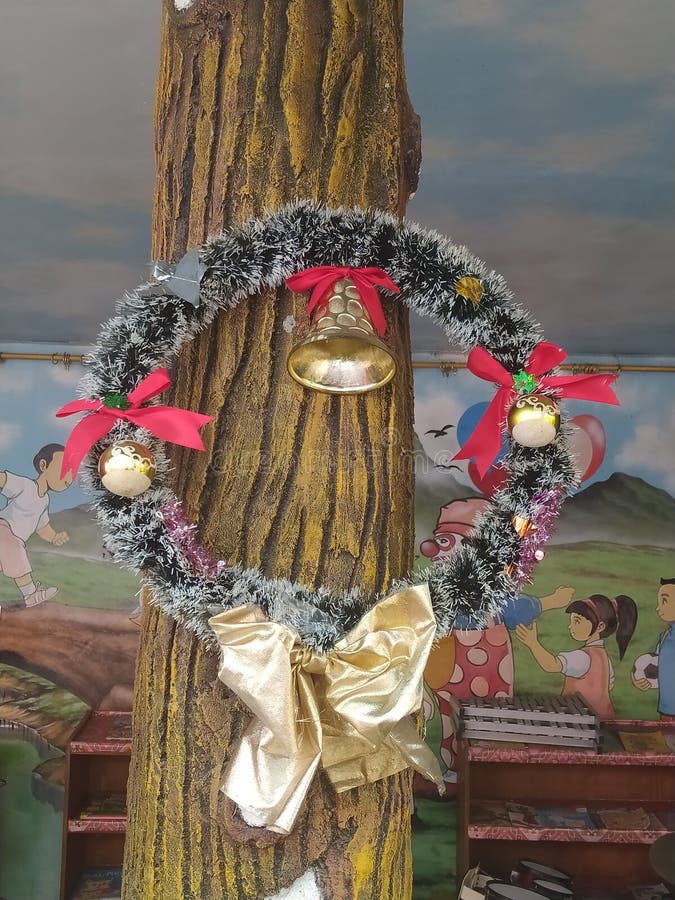 Christmas Hangers Mounted on Wooden Wall Pillars Stock Photo - Image of ...