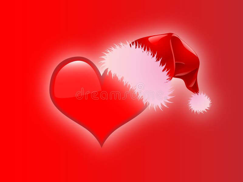 Christmas Heart with Santa Hat Red Background Stock Vector ...