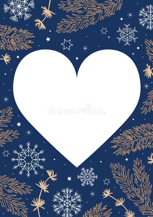 Christmas Heart Template, Blue Background with Snowflakes and Tree ...