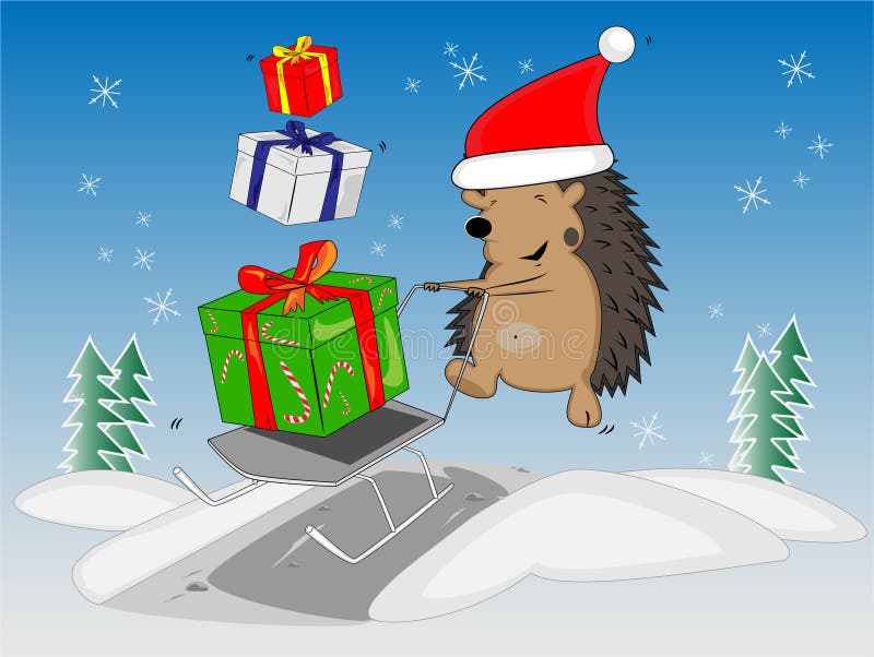 Christmas hedgehog stock vector. Illustration of sledges - 11851260