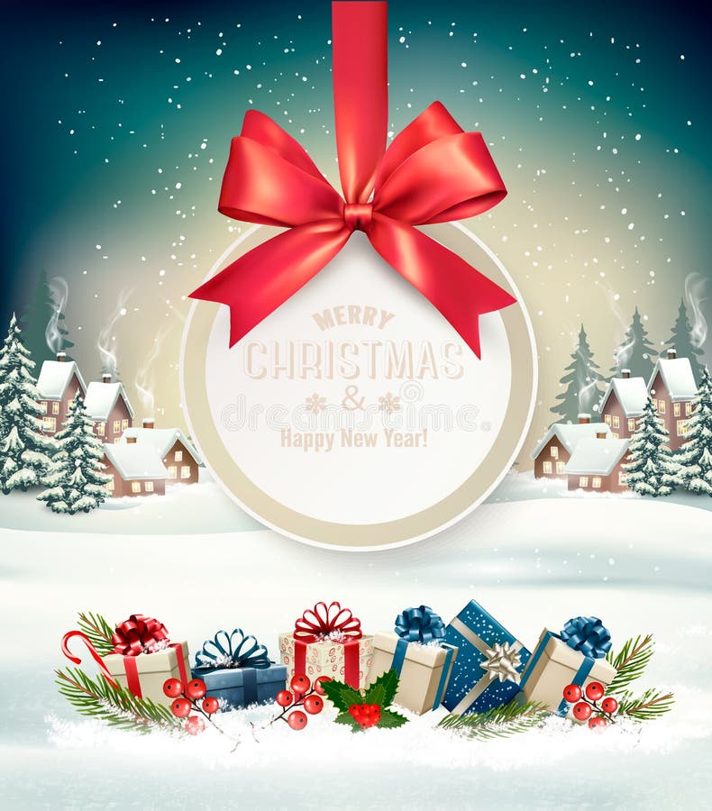 Christmas Holiday Background with a Gift Card and a Gift Boxes. Stock ...