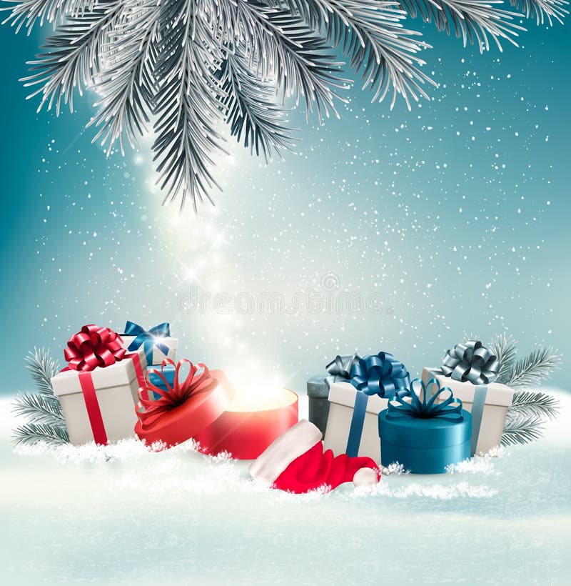 Holiday Christmas Background with a Border of Gift Boxes. Stock Vector ...