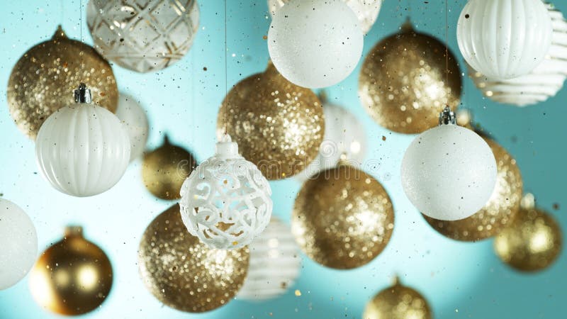 Christmas Holiday Balls with Falling Glittering Particles Stock ...
