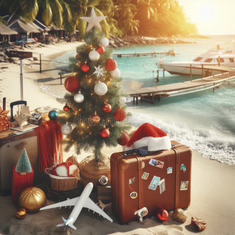 Christmas Holiday Concept. Christmas Tree on the Beach Stock ...