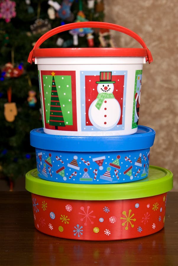 Christmas Holiday Cookie Containers Stock Image - Image of colored ...