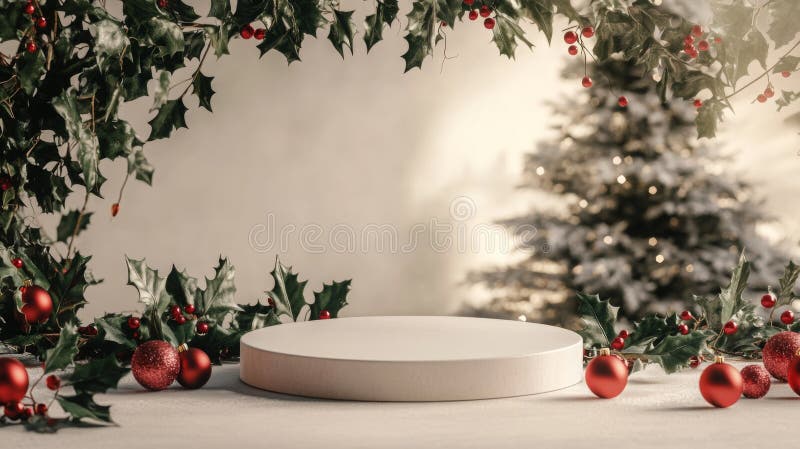 Christmas Holiday Display with a Circular Platform Surrounded by ...