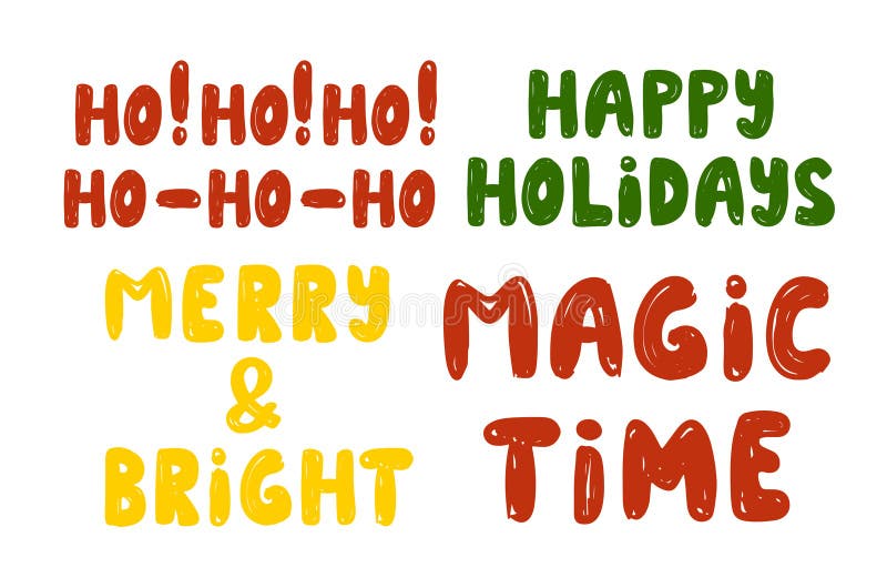 Christmas Holiday Hand Drawn Lettering Festive Typography Set Stock ...