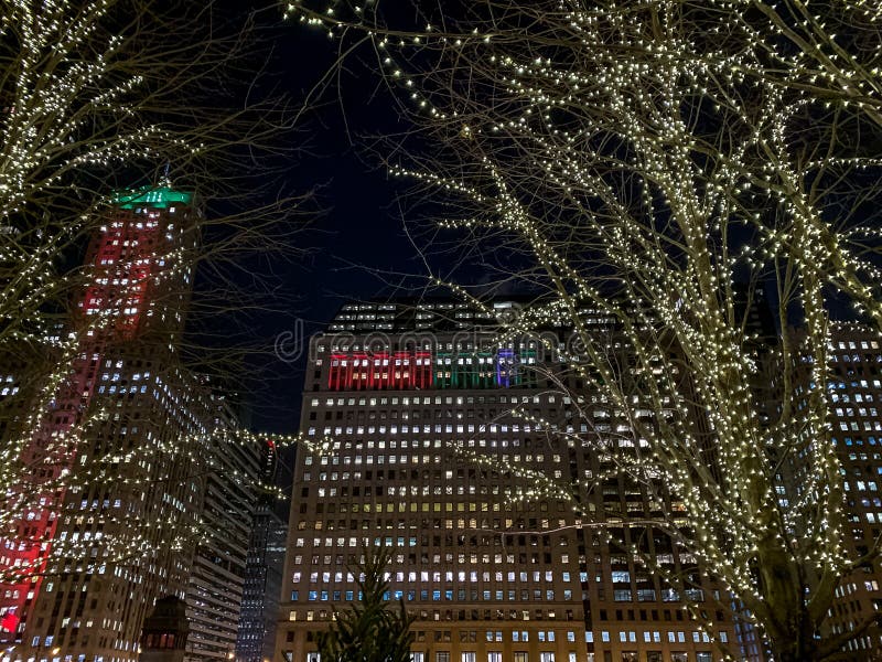 Christmas/holiday Lights on Chicago Cityscape in December Stock Photo ...