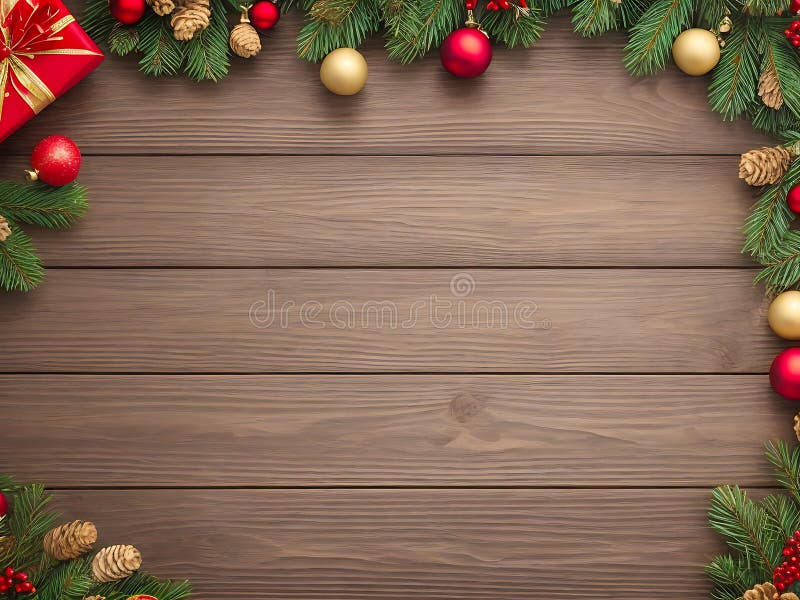 Christmas Holiday Border on Rustic Old Wooden Background, Generative AI ...
