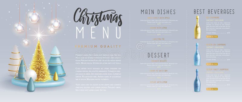 Christmas Holiday Restaurant Menu Design with Realistic 3D Plastic ...