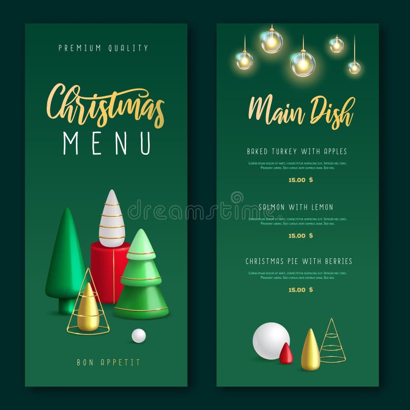 Christmas Holiday Restaurant Menu Design with Realistic 3D Plastic ...
