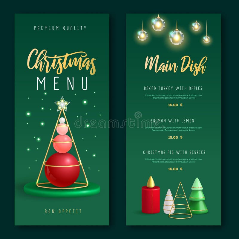Christmas Holiday Restaurant Menu Design with Realistic 3D Plastic ...