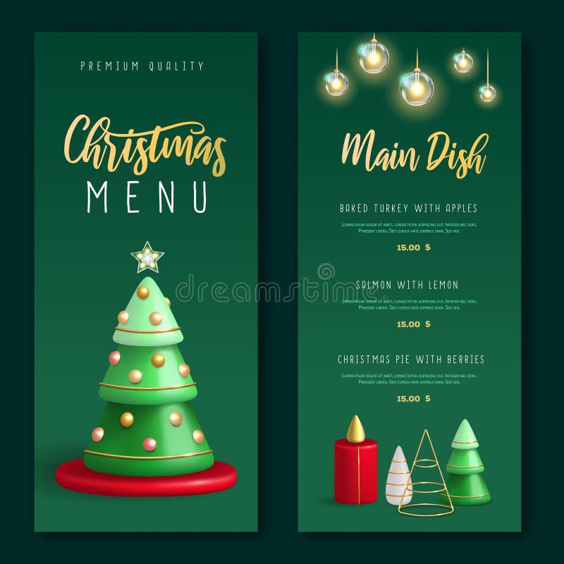 Christmas Holiday Restaurant Menu Design with Realistic 3D Plastic ...
