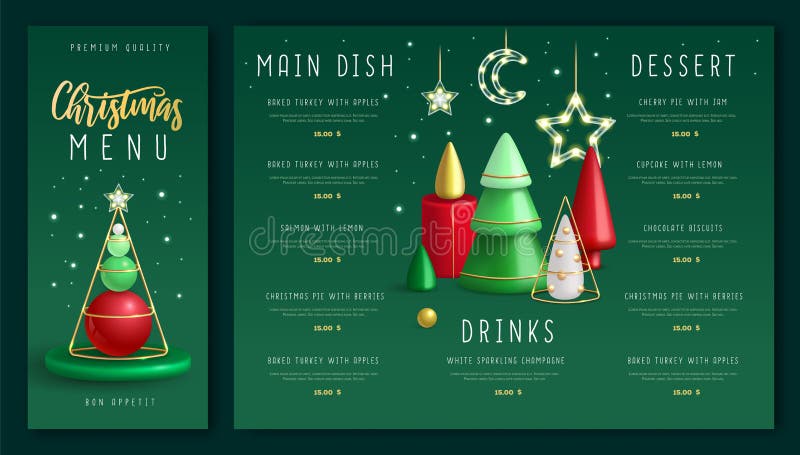 Christmas Holiday Restaurant Menu Design with Realistic 3D Plastic ...