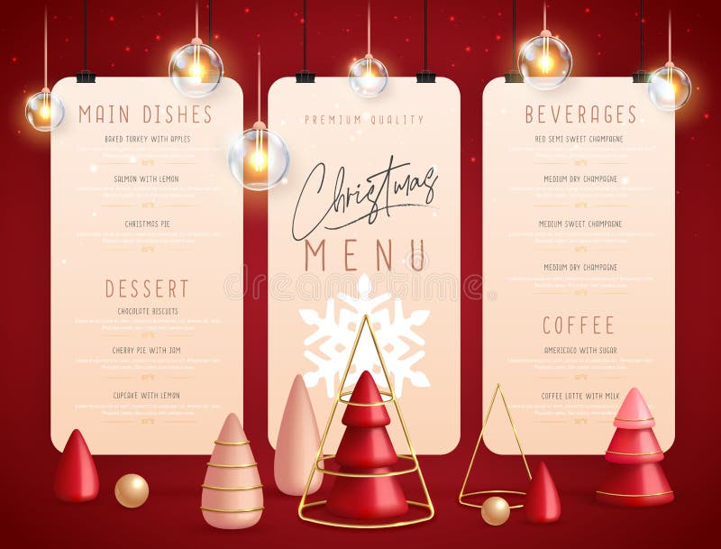 Christmas Holiday Restaurant Menu Design with Realistic 3D Plastic ...