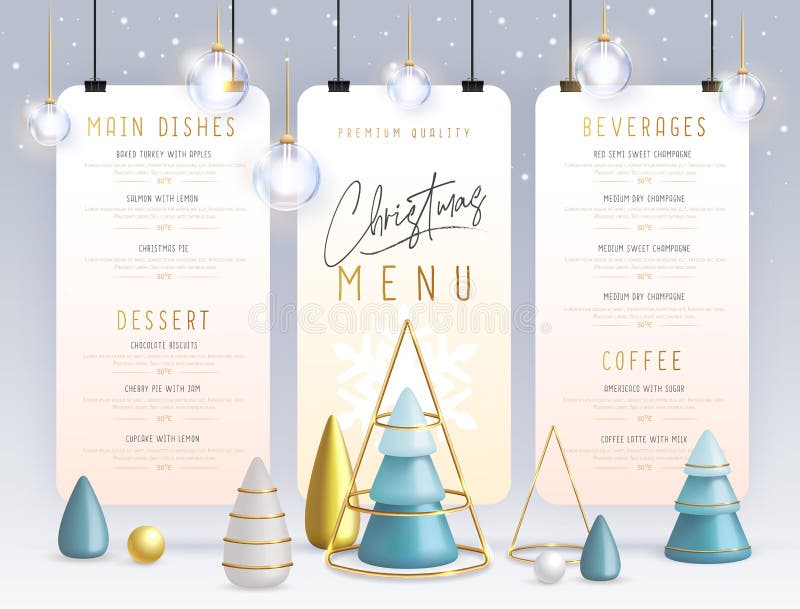 Christmas Holiday Restaurant Menu Design with Realistic 3D Plastic ...