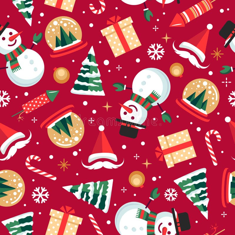 Christmas Holiday Seamless Pattern with Santa Claus, Christmas Tree ...