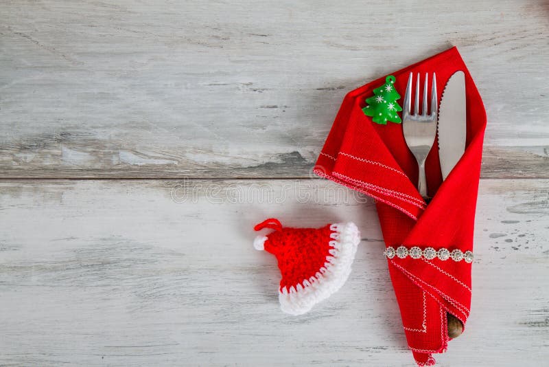Christmas Holiday Table Setting and Santa S Hat Stock Image - Image of ...
