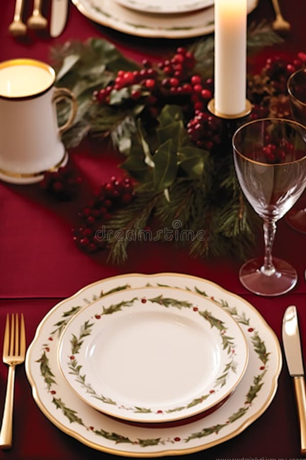Christmas Holiday Tablescape, Formal Dinner Table Setting, Table Scape ...