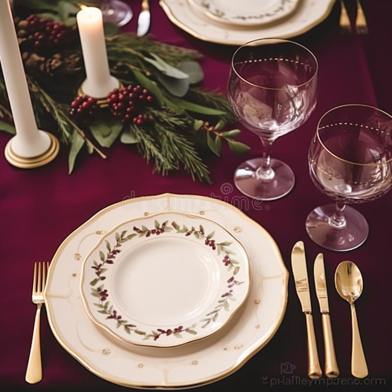 Christmas Holiday Tablescape, Formal Dinner Table Setting, Table Scape ...