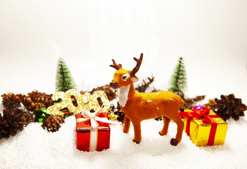 Christmas Holiday Theme with Reindeer and Christmas Trees Stock Image ...