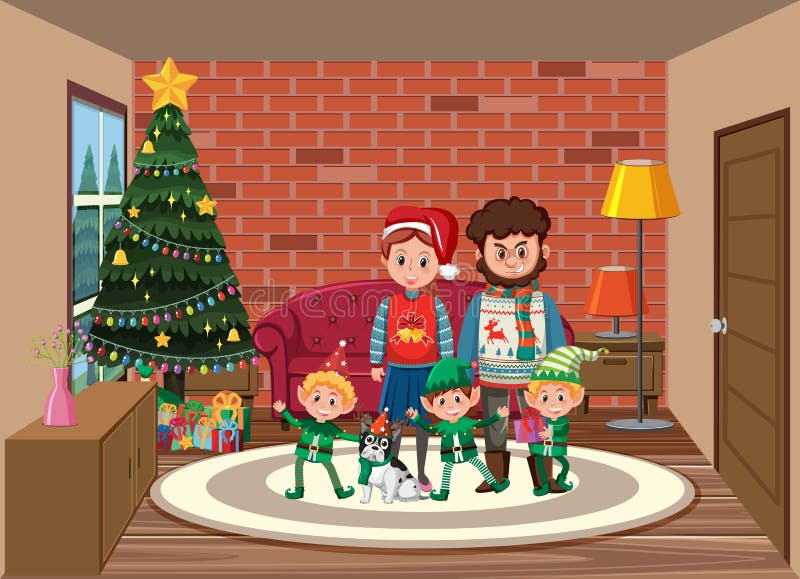 Christmas Holidays with Family at Home Stock Vector - Illustration of ...