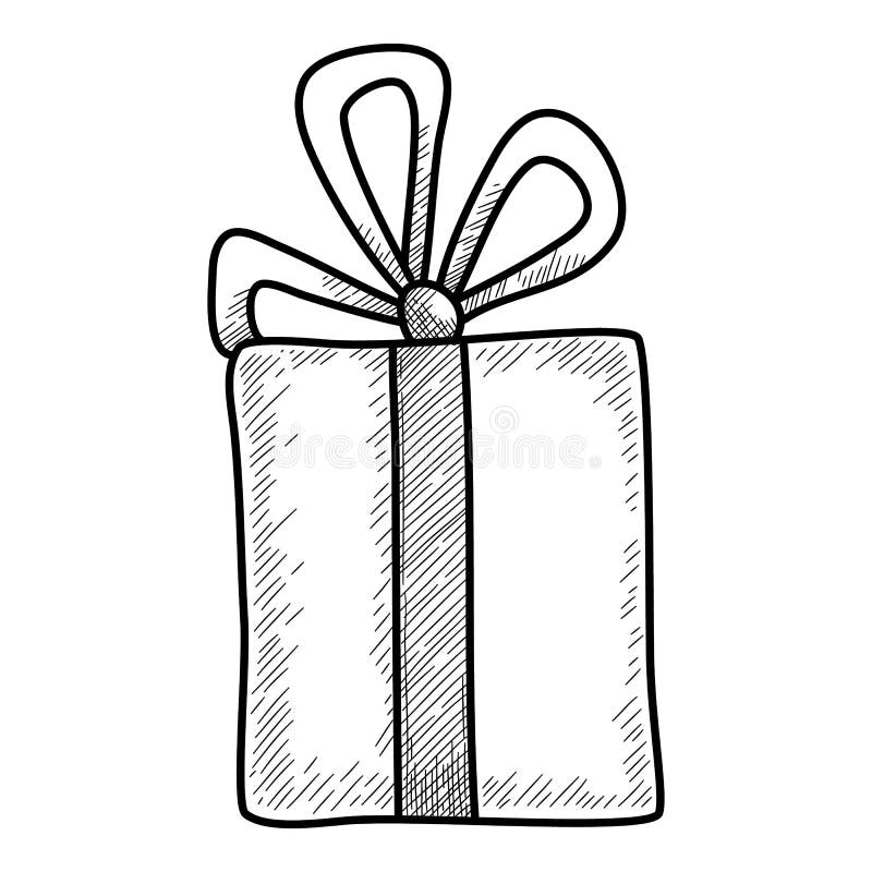 Christmas Holidays Gift Box Icon, Hand Drawn and Outline Style Stock ...