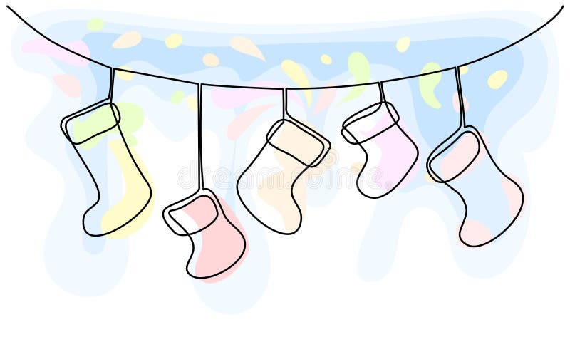 Christmas Holidays Sock. Continuous Line Drawing. Vector Illustration ...