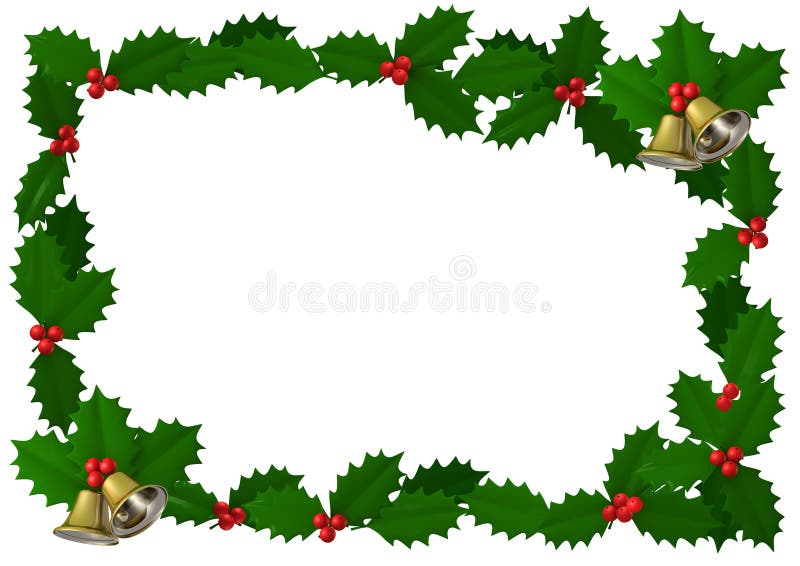 Christmas Holly Frame with Decor, 3D Illustration Stock Illustration ...