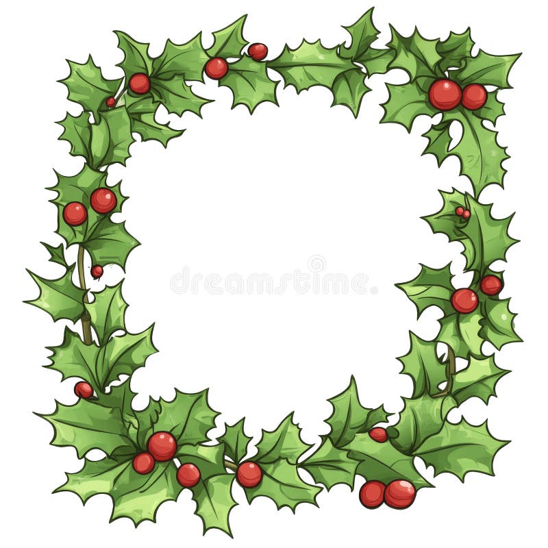 Christmas Holly Garland Border Stock Illustration - Illustration of ...