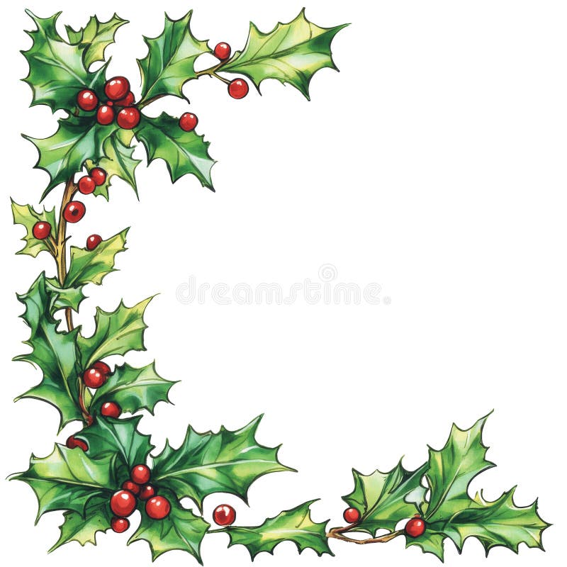 Christmas Holly Garland Border Stock Image - Illustration of design ...