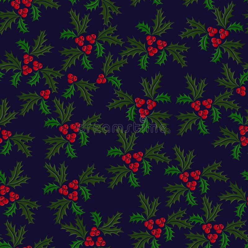 Christmas Holly Seamless Illustrated Pattern Stock Illustration ...